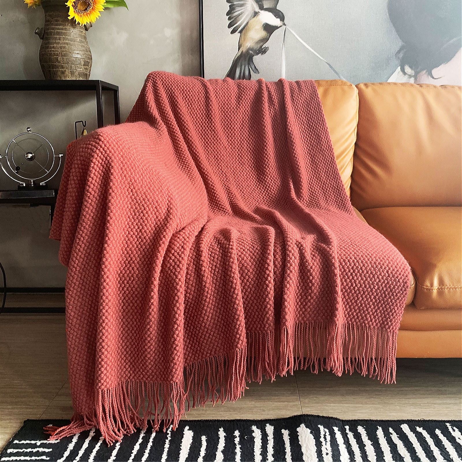 LOMAO Knitted Throw Blanket with Tassels Bubble Textured Lightweight ...
