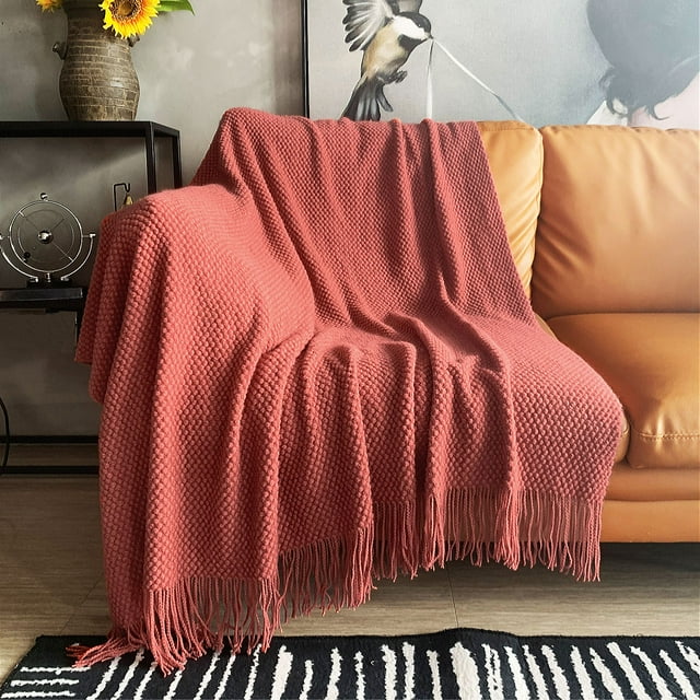 LOMAO Knitted Throw Blanket with Tassels Bubble Textured Lightweight ...
