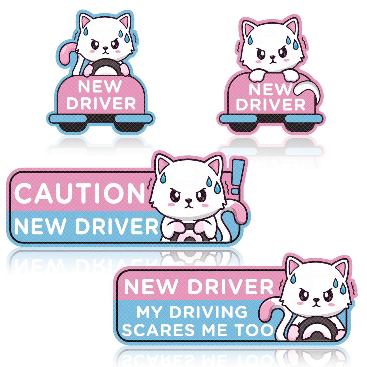 W1cwey 4pcs Cartoon Cat Student Driver Car Magnet, Cute New Driver Sign ...