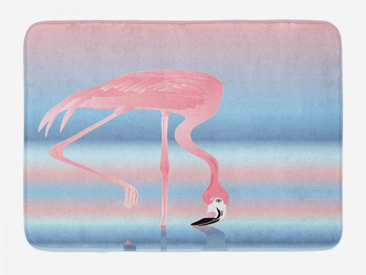 Flamingo Bath Mat, Illustration of Royal Flamingo in the Lake Soft Pale ...