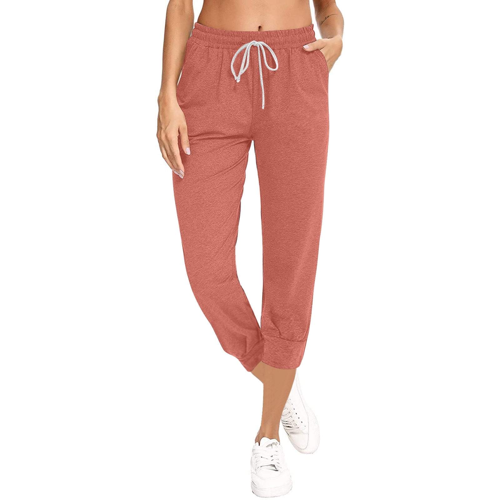 XFLWAM Capri Sweatpants for Women Casual Drawstring Elastic Waist Track ...