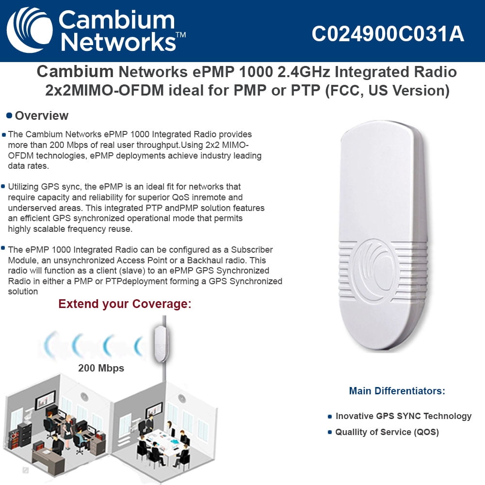 Cambium Networks ePMP 1000 150 Mbit/s Wireless Bridge - Walmart.com