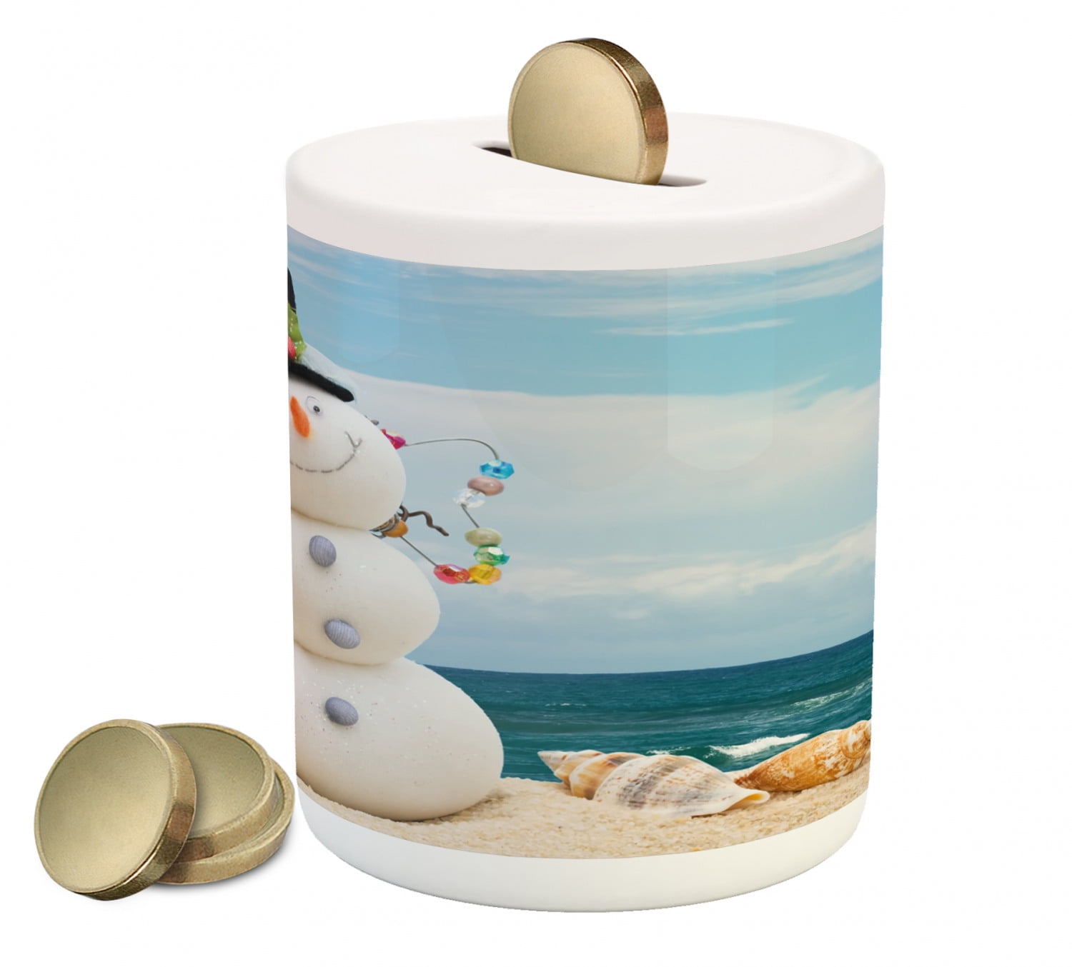 Snowman Piggy Bank, Winter Vacation Holiday Theme Figure Seashells ...