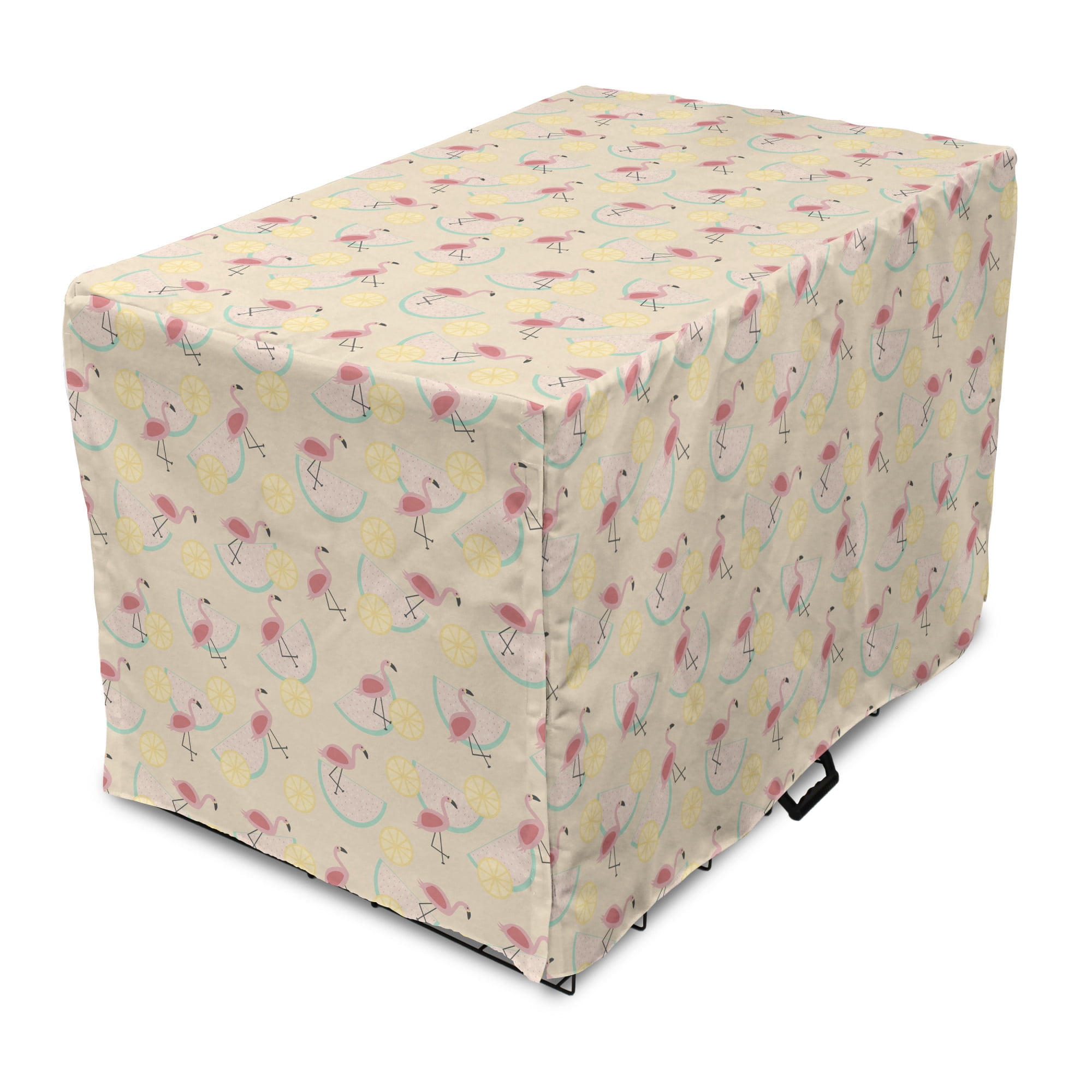 Flamingo Dog Crate Cover, Tropical Animal and Fruit Slices Print in ...