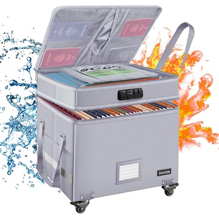 File Box with Lock, 2-Layer Fireproof Document Box with Wheels ...