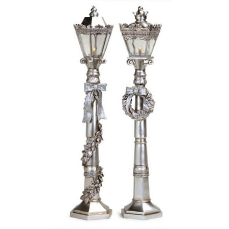2 Victorian Inspirations Battery Operated LED Lighted Silver Lamp Posts ...