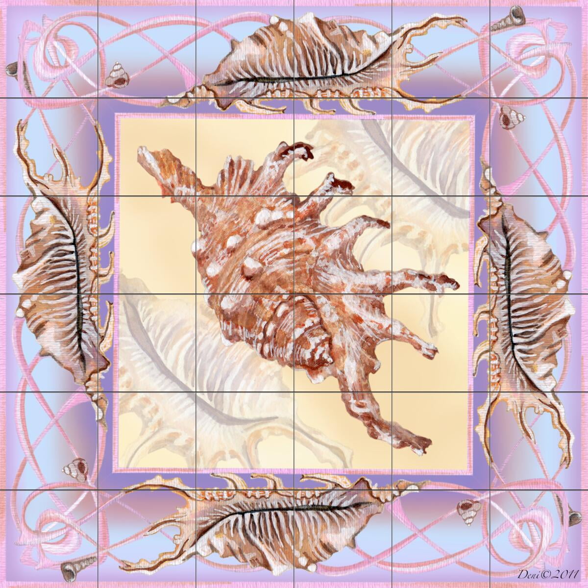 Tile Mural Bathroom Backsplash - Seashell Square 10-DF - by Denise ...