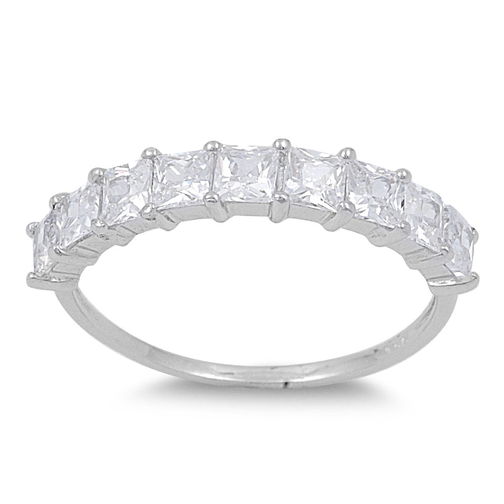 Nine Stones Princess Cut Cubic Zirconia Ring Sterling Silver 925 ...