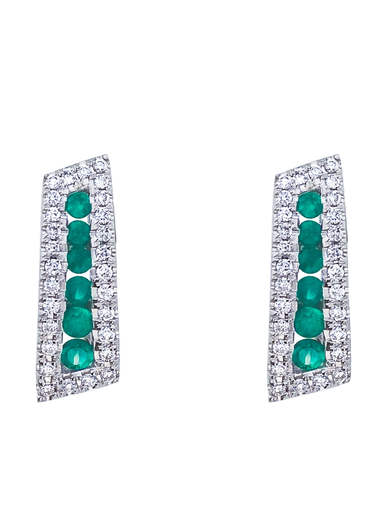 Direct-Jewelry - 14k White Gold Emerald and Diamond Euro Back Earring ...