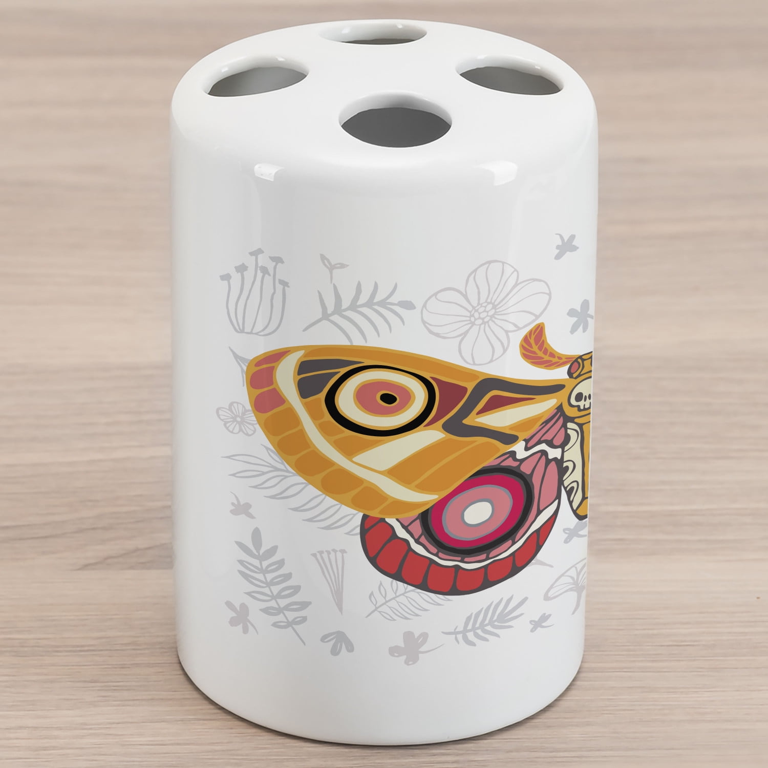 Butterfly Ceramic Toothbrush Holder, Moth Pattern with Skull Ornamental ...