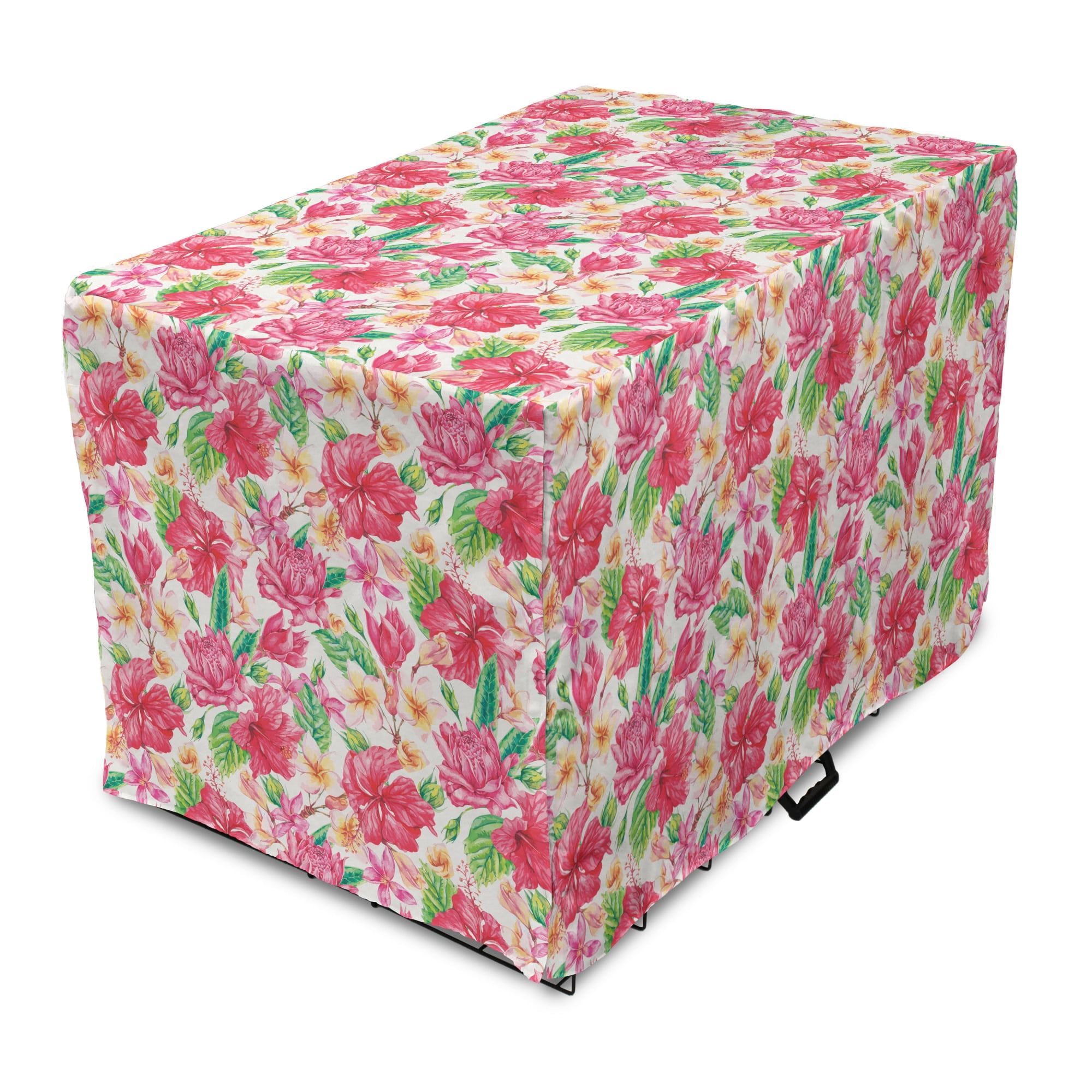Hibiscus Dog Crate Cover, Pinkish Tones Flowers Tropical Arrangement ...