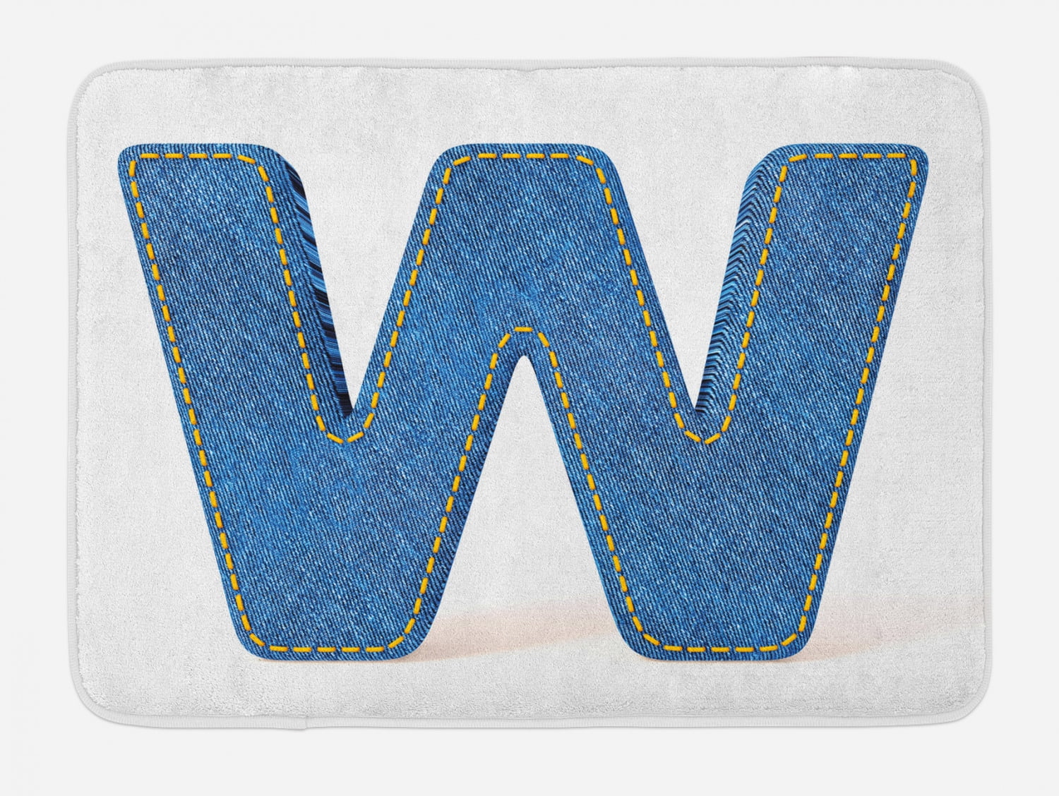 Letter W Bath Mat, Symmetrical Latin Letter Capital W with Blue Jean ...