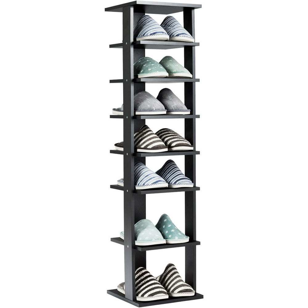 Gymax 7-Tier Free-Standing Shoe Rack, Medium Density Fiberboard, Black ...