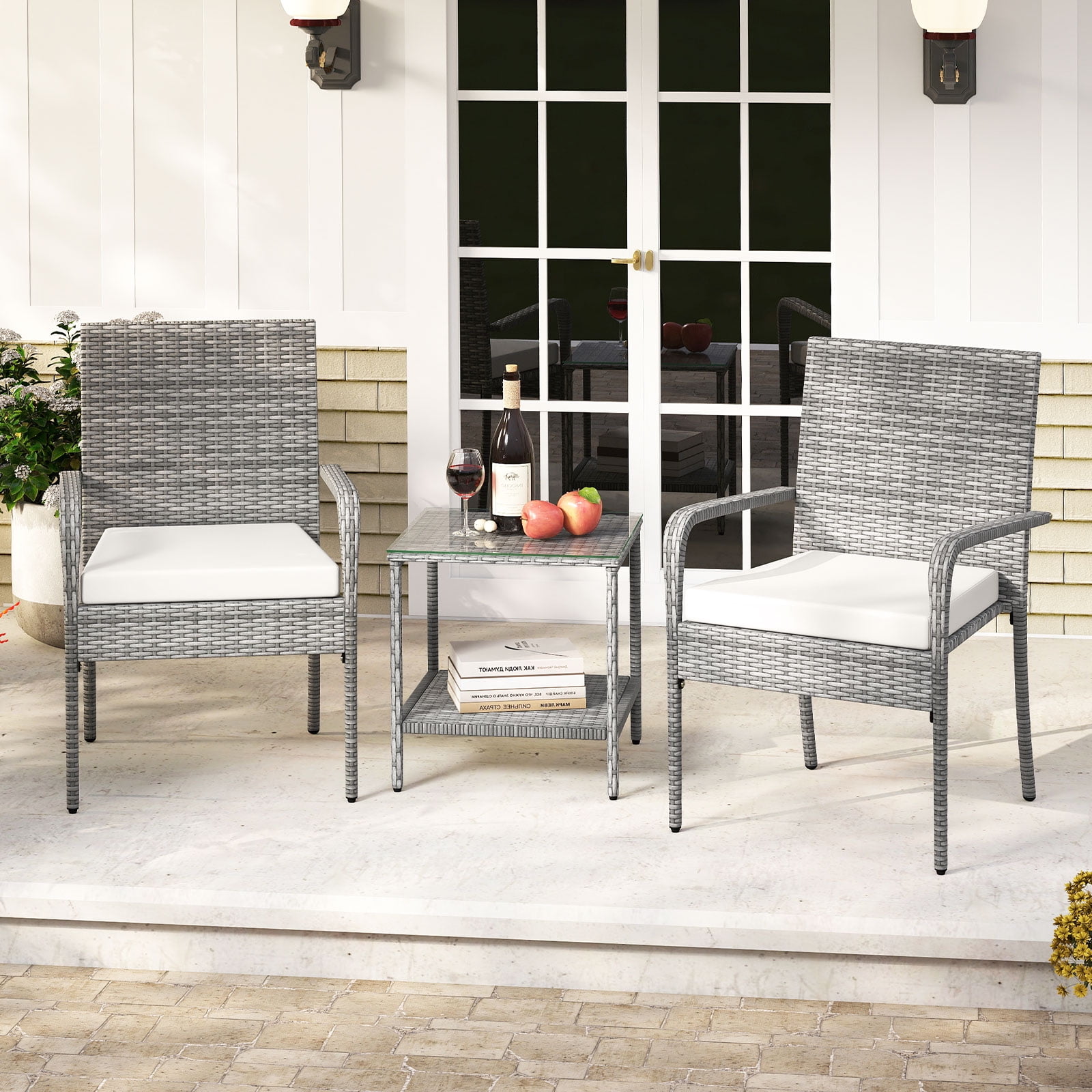 Click here for Gymax 3 Pieces Patio Furniture Set Pe Rattan Porch... prices