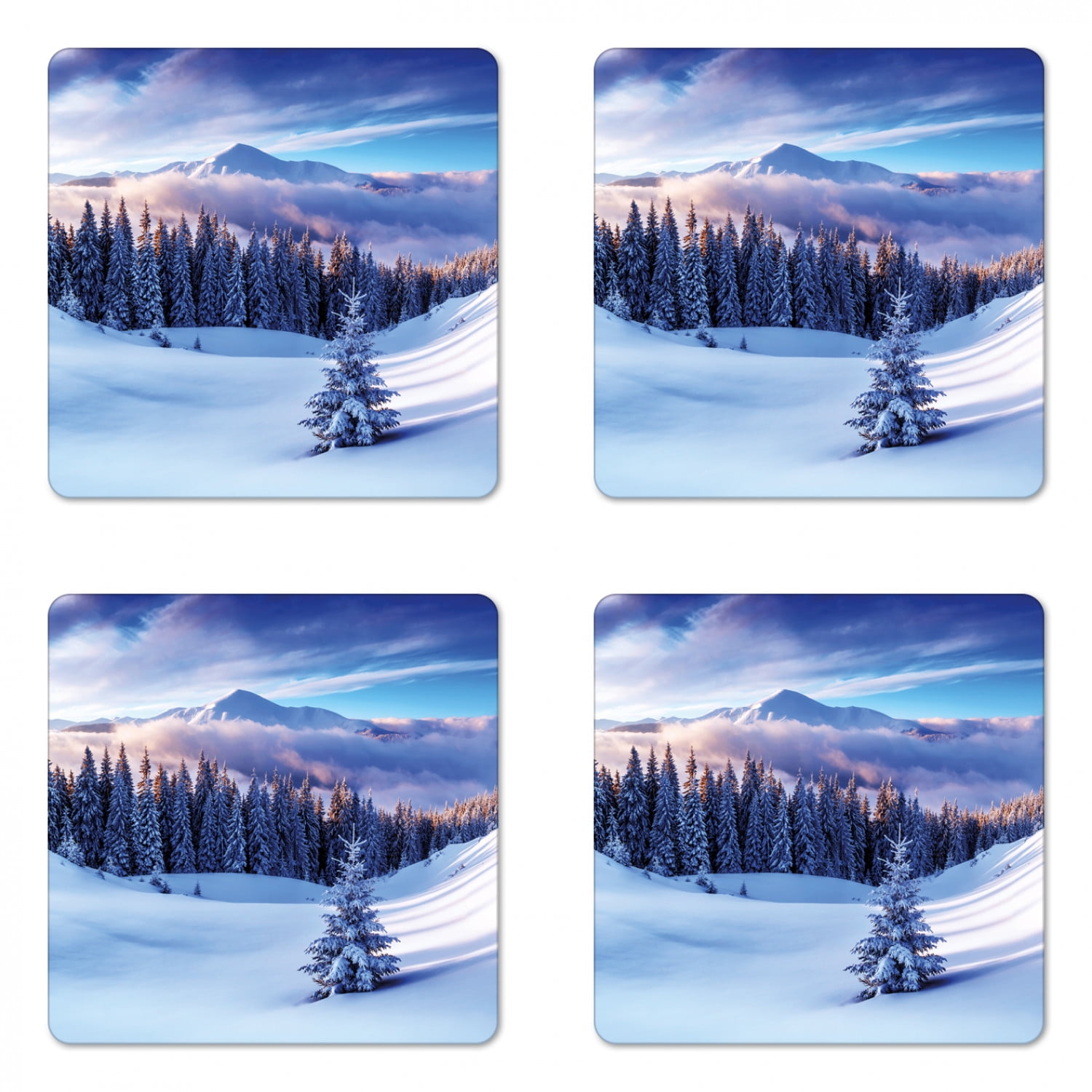 Winter Coaster Set of 4, Surreal Cold Season Scenery High Mountain ...