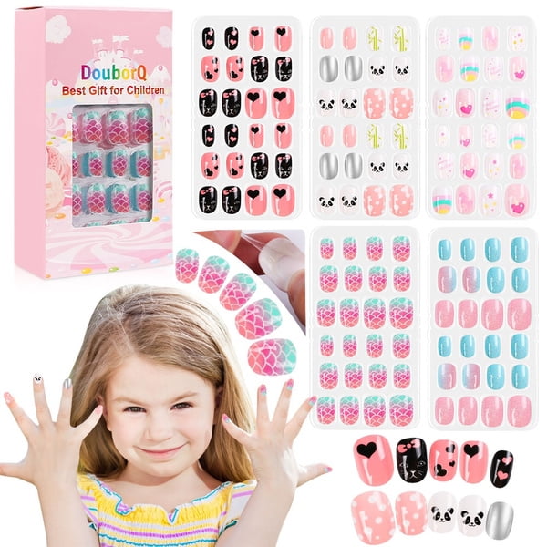 Lankey Fake Nails for Kids 120 Pcs Kids Press on Nails Girls Full Cover ...