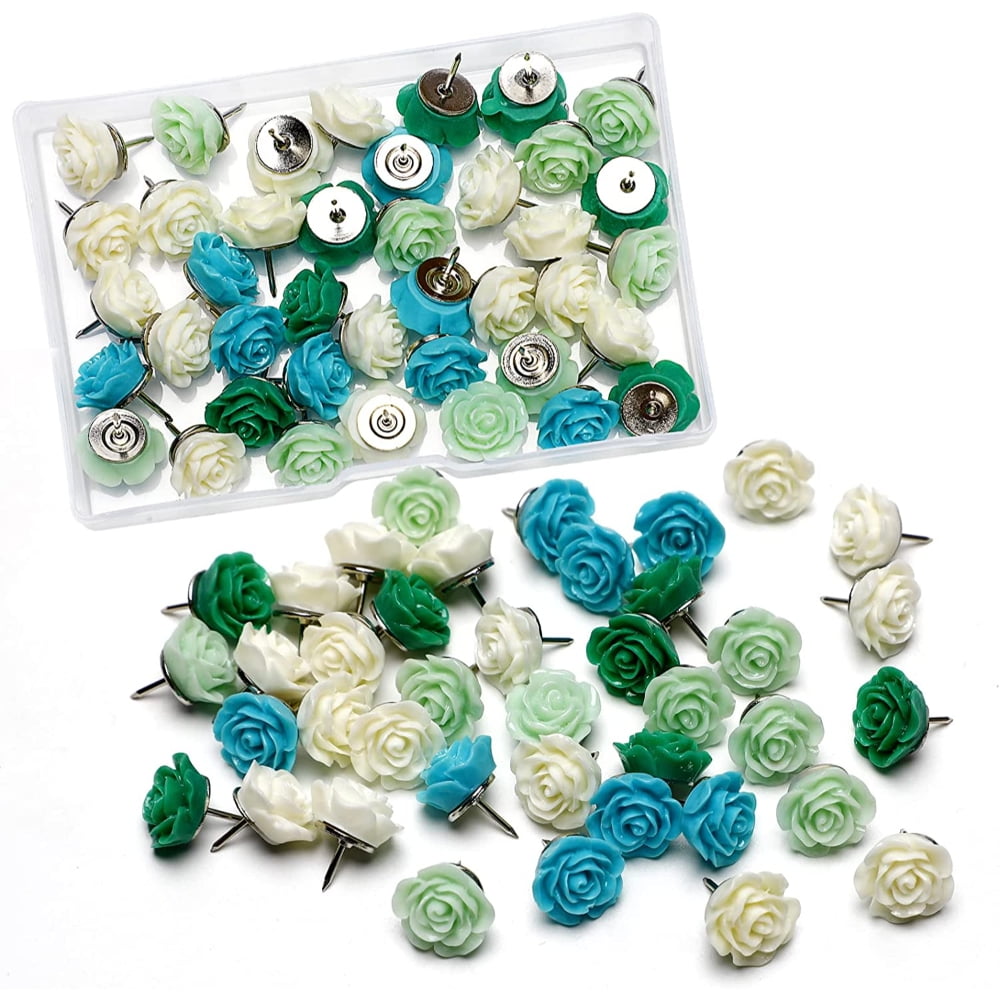 PEACNNG 40 Pcs Three-color acrylic rose flower cute Thumb Tacks ...