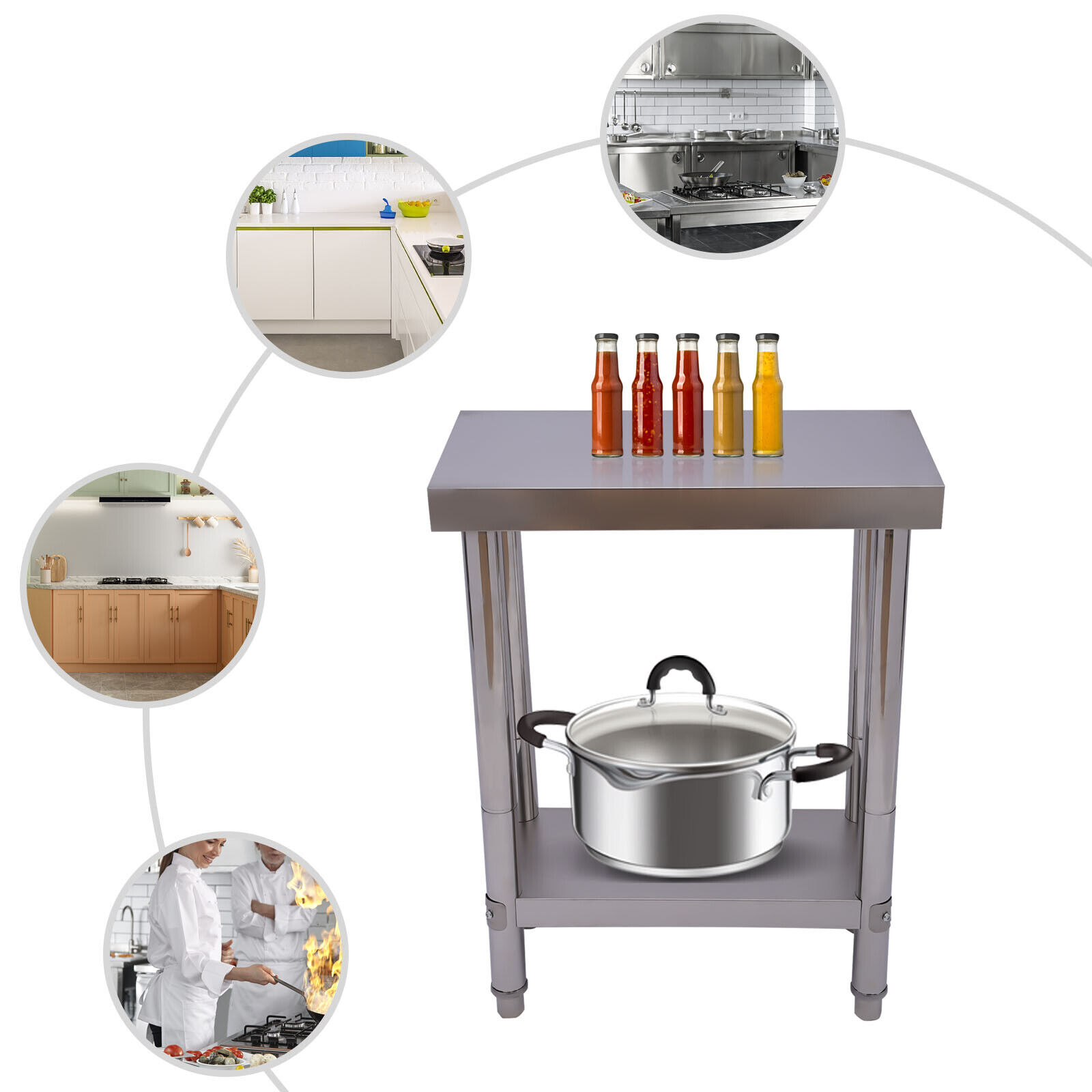 Stainless Steel 2 Layer Commercial Kitchen Worktable Food Prep Table ...