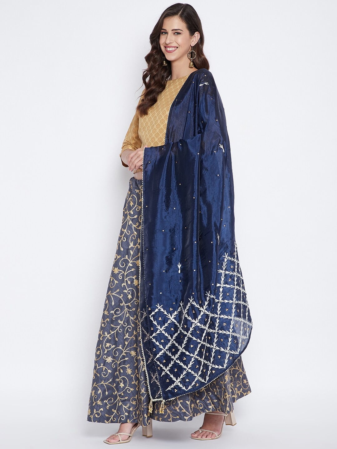 eloria Woman's Indian Ethnic Chunni, Silk blend Embroidered Navy Blue ...