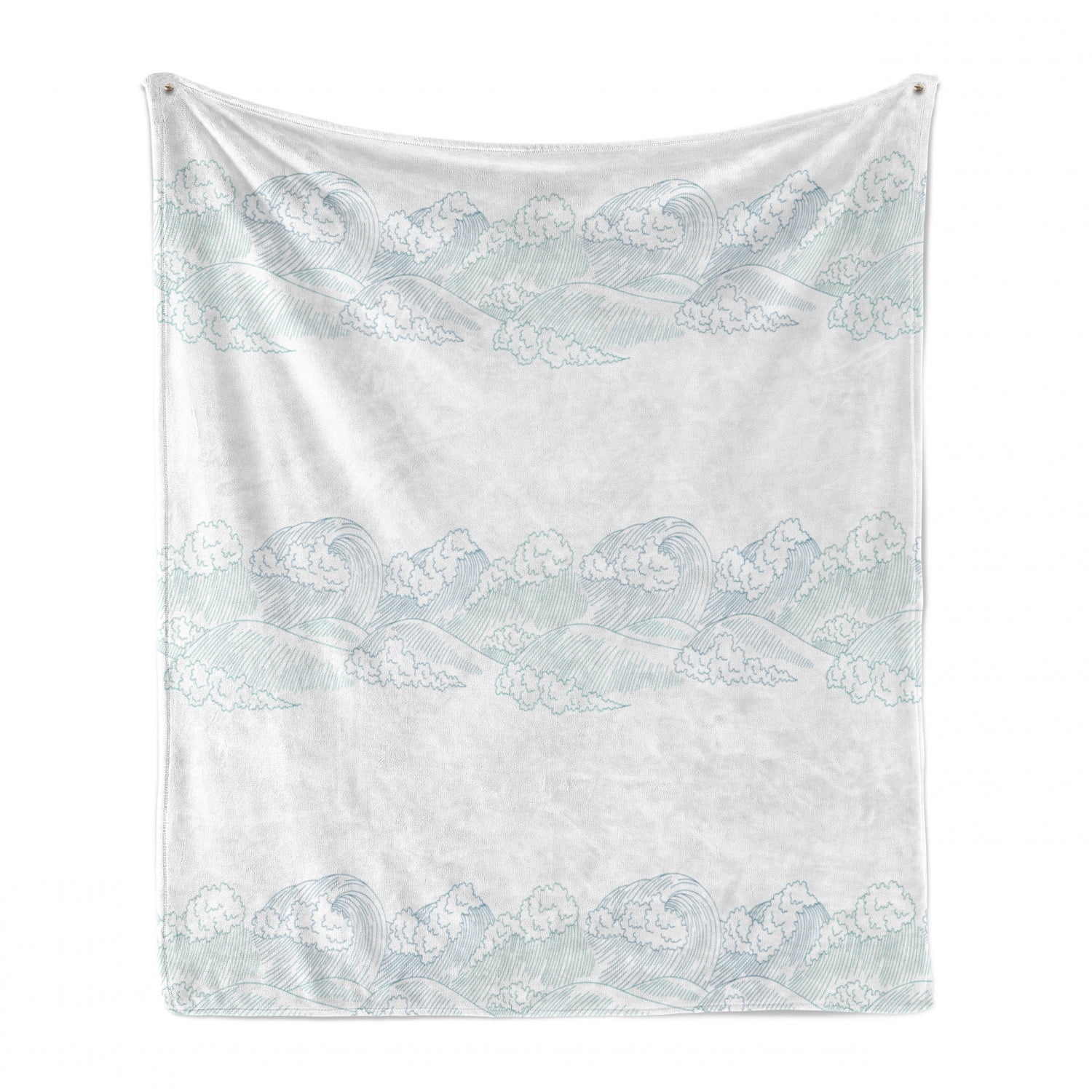 Waves Soft Flannel Fleece Throw Blanket, Outline Sea Scene Hand Drawn ...