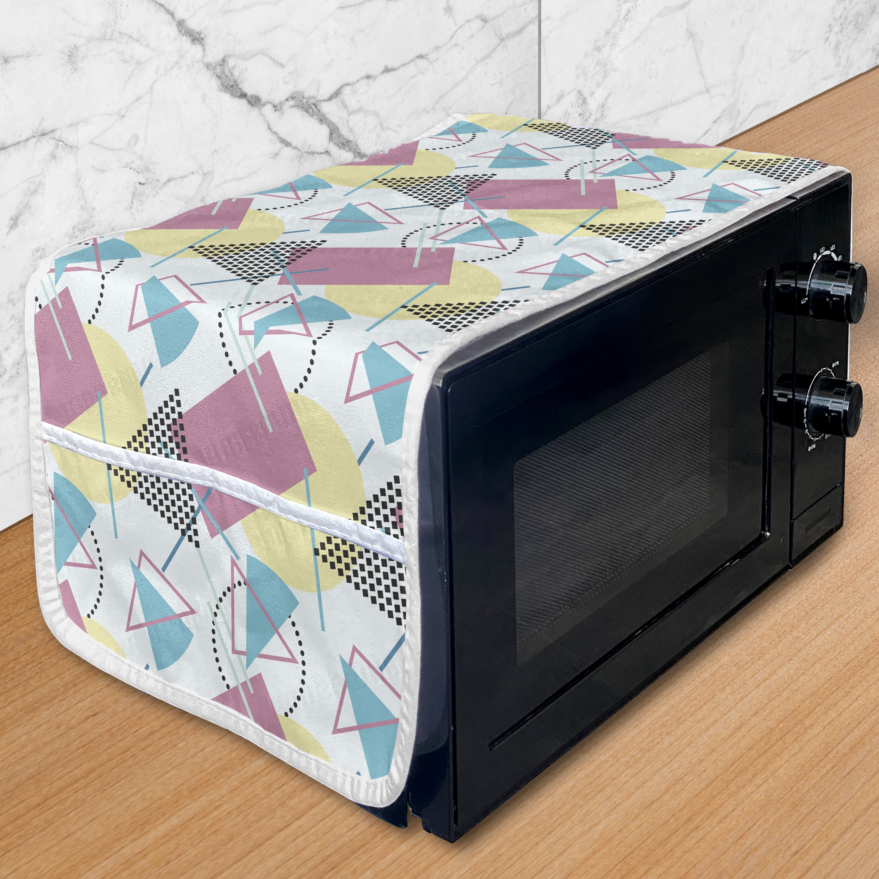 Retro Microwave Oven Cover, Pastel Colored Funky Geometrical Shapes ...