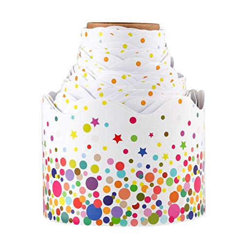 Yoklili 64" Confetti Bulletin Board Border Rolled Scalloped Classroom ...