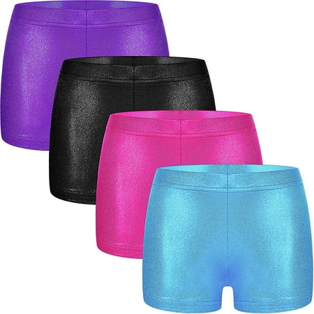 JOYWEIBennim 4 Pack Girls Gymnastic Shorts Metallic Dance Shorts Girls ...