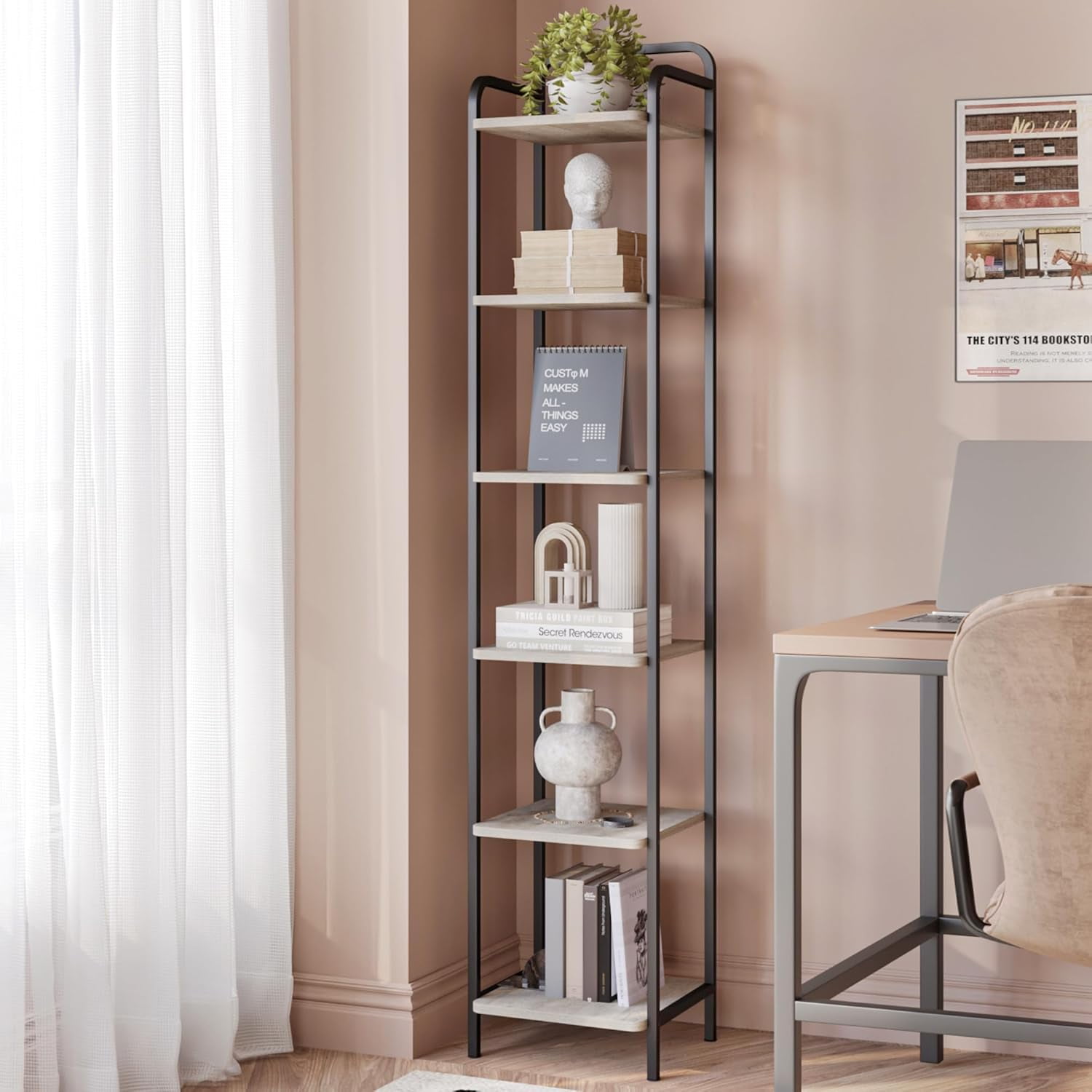 Bookcase Bookshelf Narrow Book Shelf Industrial Corner Shelf Storage ...
