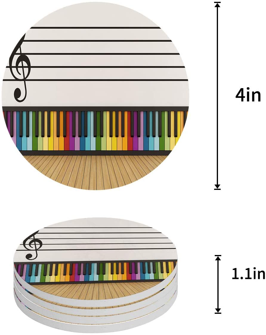 FMSHPON Music Piano Theme Set of 6 Round Coaster for Drinks, Absorbent ...