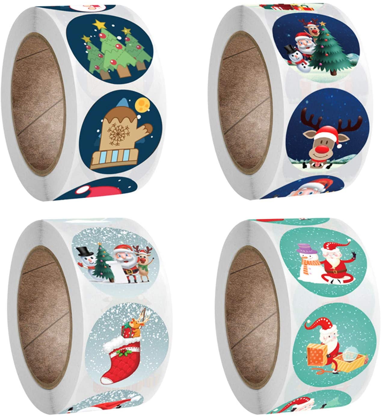 2000 Pcs/4 Rolls Christmas Stickers Round Cute Cartoon Santa Claus/Elk ...