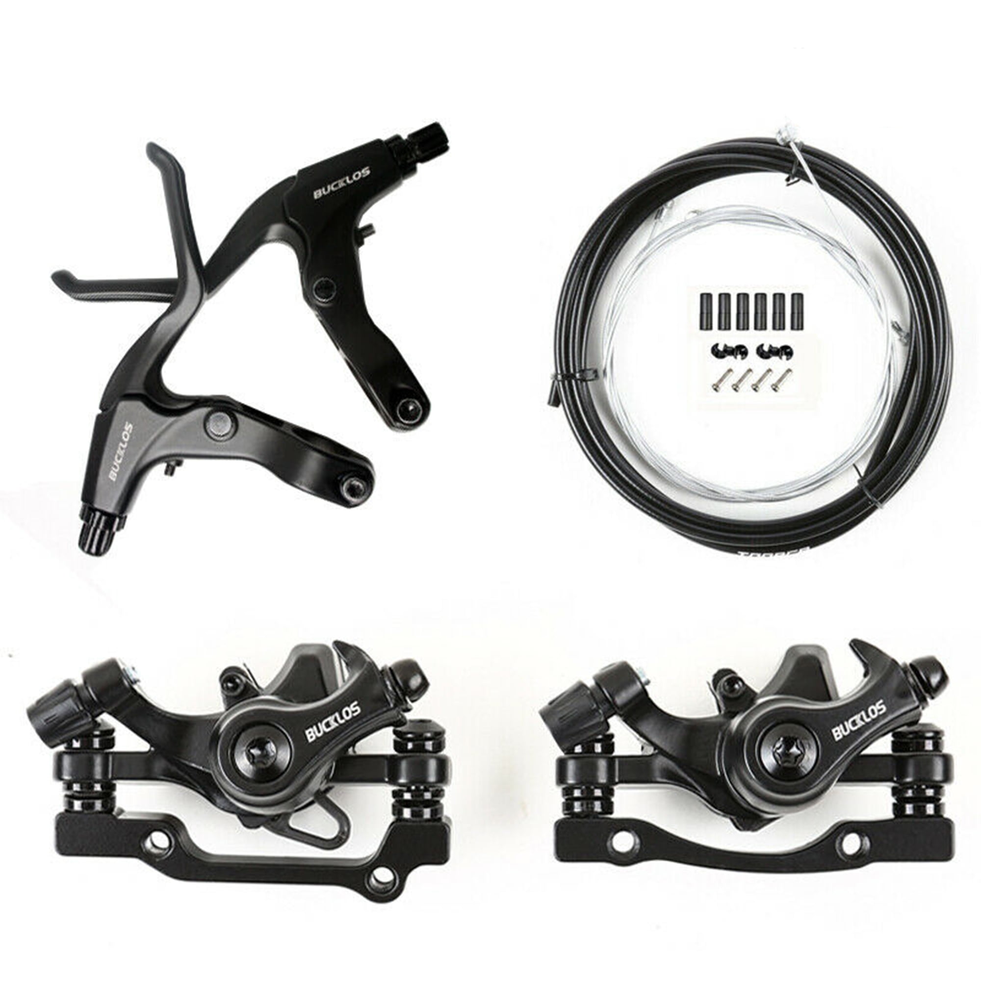 BUCKLOS Mountain Bike Mechanical Disc Brake Set Front Rear Lever Cable ...