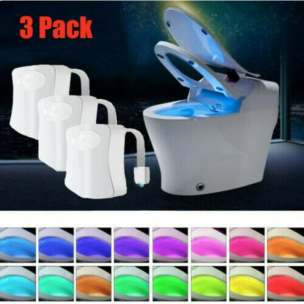 3-PACK Motion Activated LED Toilet Light 8 Color Auto Toilet Bowl ...
