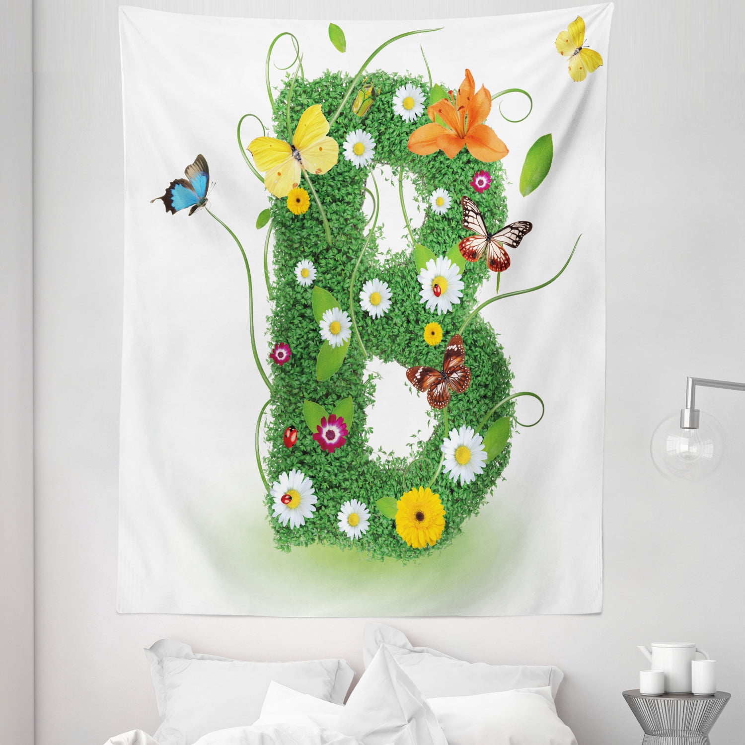 Letter B Tapestry, Uppercase B Sign with Flourishing Daisies Exotic ...