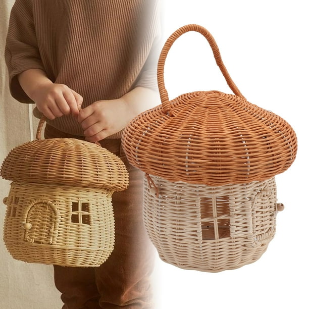 Portable Rattan Basket, Cute Rattan Woven Basket Mushroom Shape Rustic ...