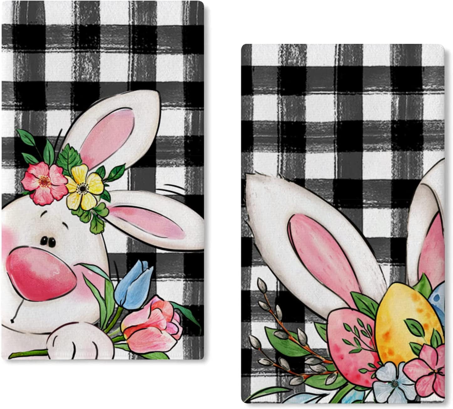 JOOCAR Easter Kitchen Towels, Black and White Checkered Cute Rabbit ...