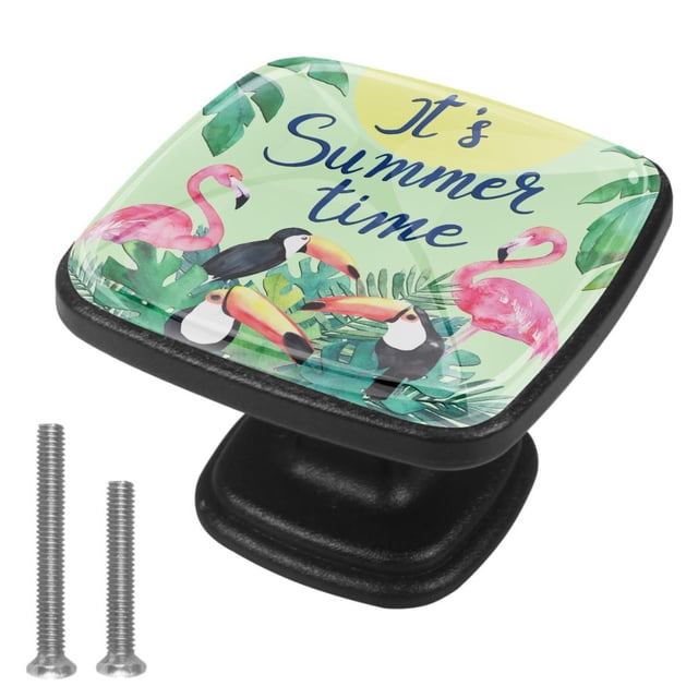 4 Pcs Cabinet Handle Drawer Pulls Watercolor Tropic Knobs with Screws Square Furniture Office ...