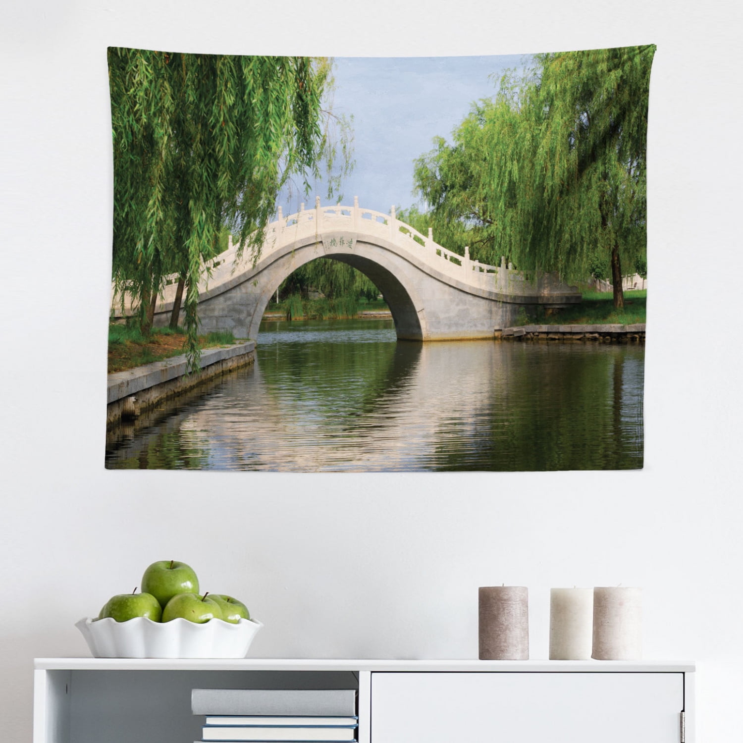 Willow Tree Tapestry, Mirror Surface of The Pond with a Haze of Fog ...