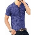 Blue Cationic Stretch Comfort Mens Short Sleeve Henley Slim Fit T-Shirt ...