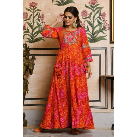 Orange Bandhani Anarkali Dress | Walmart Canada