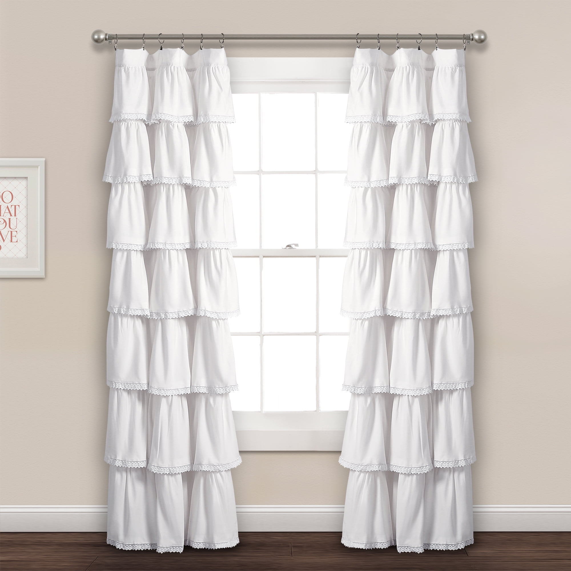 Lush Decor Lace Ruffle Ruffle with Lace 84" x 52" Textured White 3" Rod ...