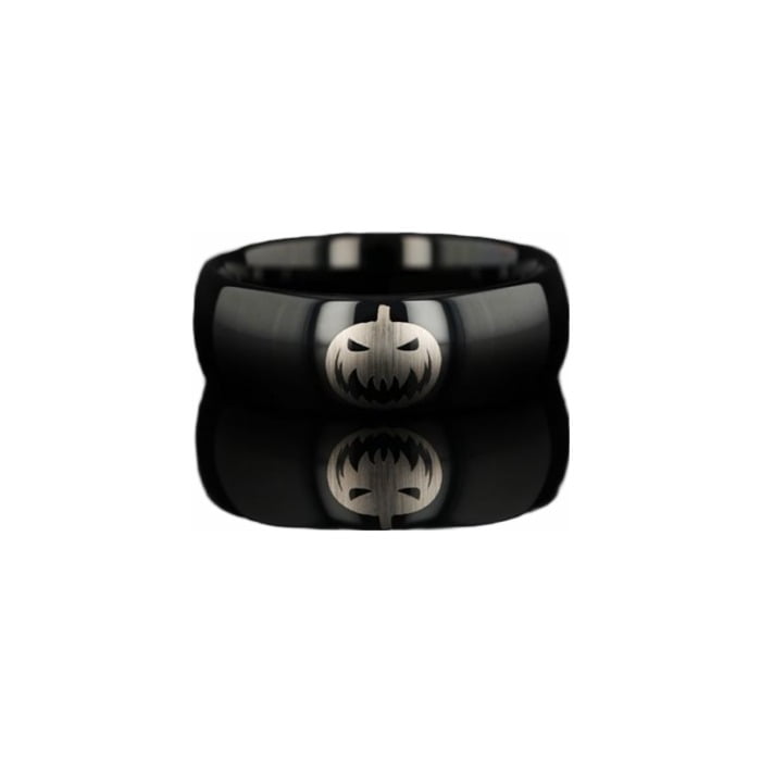 Spooky Evil Halloween Jack-O-Lantern Engraved Domed Black Tungsten Ring ...