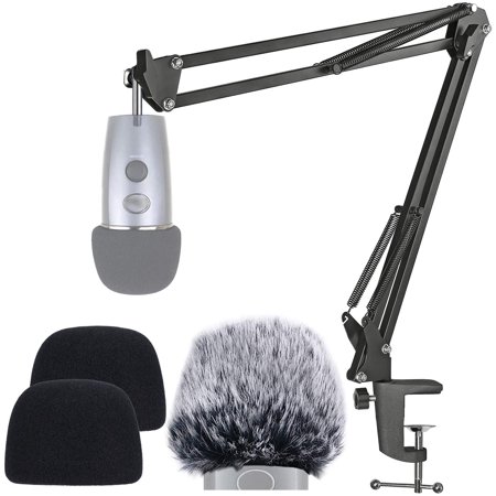 Mic Arm Stand with Mic Furry Windscreen Muff & 2 Foam Windscreen for ...