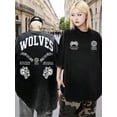Black Oversized Vintage Washed Wolf Graphic T-Shirt, Unisex Loose Fit ...