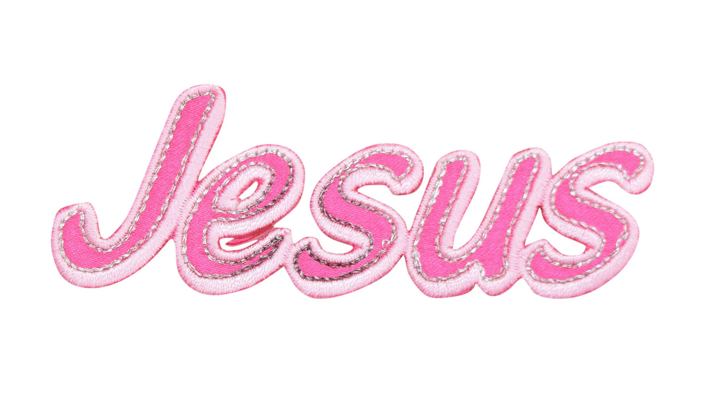 Pink Jesus - Words - Religious - Iron on Embroidered Applique Patch ...
