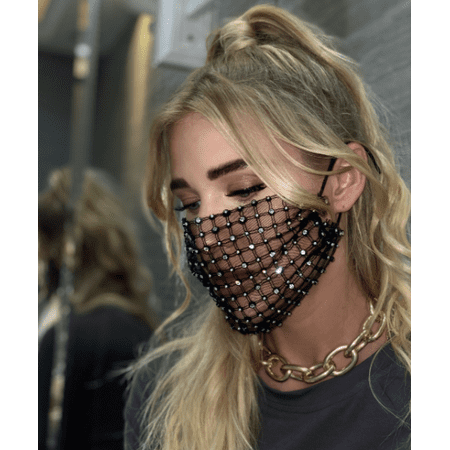 DINOHHI 2 Pieces Shiny Mesh Mask Rhinestone Crystal Ball Pure Black ...