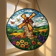 Farm Windmill Suncatcher – Stained Glass Style Floral Window Decor ...