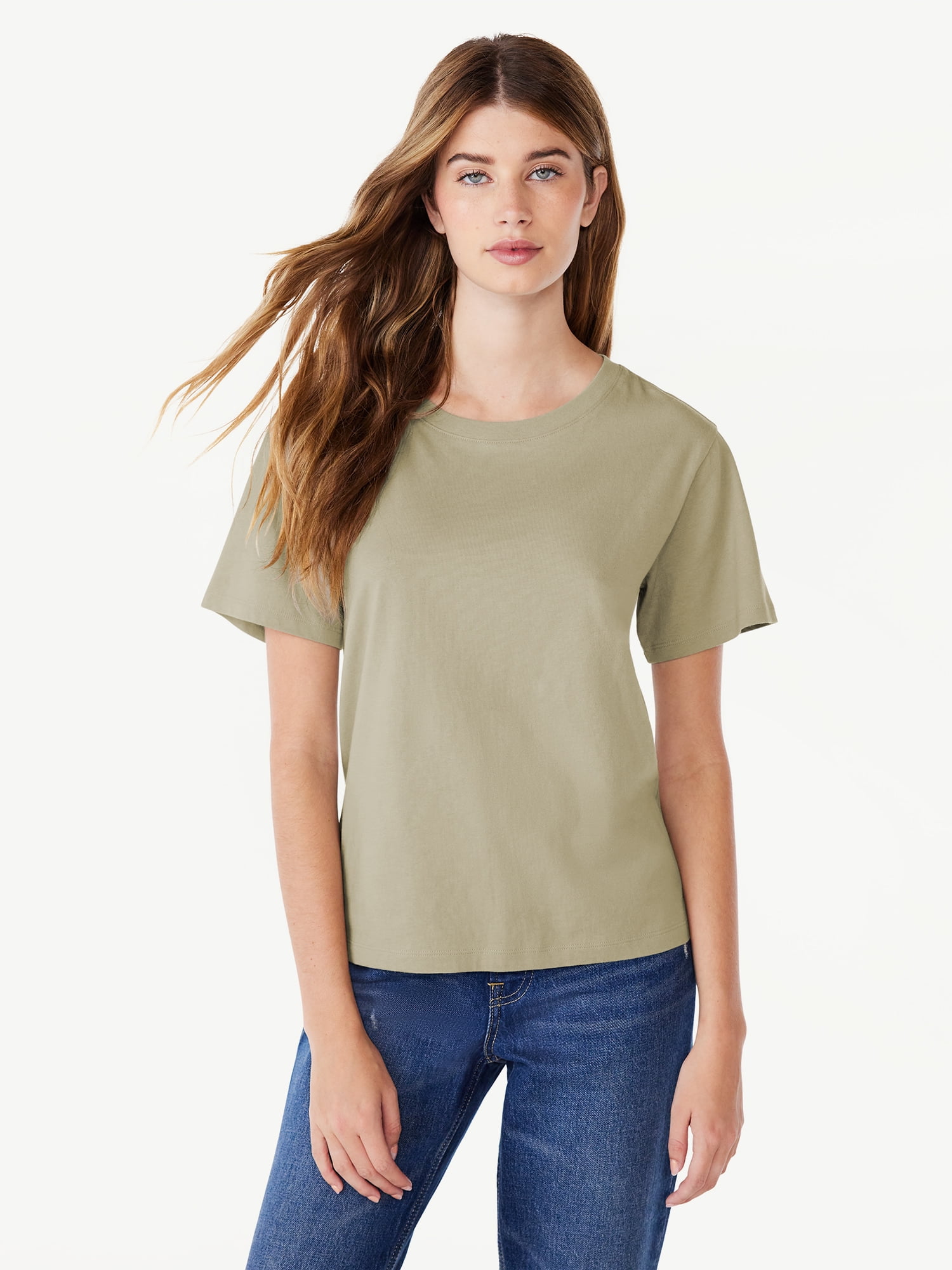 Free Assembly Women's Crop Box Tee with Short Sleeves, Sizes XS-XXL ...