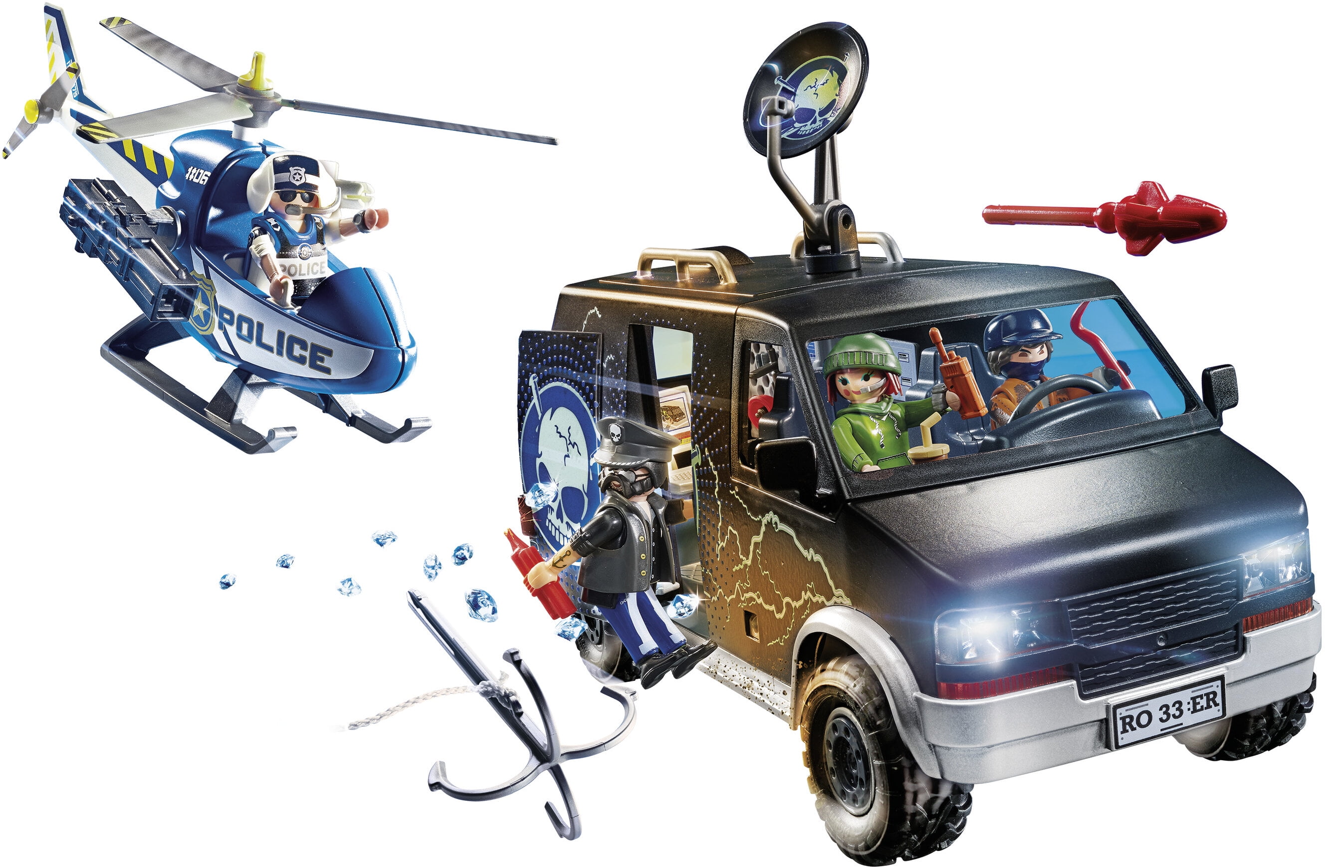 PLAYMOBIL Helicopter Pursuit with Runaway Van Vehicle Playset - Walmart.com