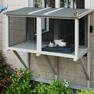 PawHut Outdoor Cat Catio, Wooden Cat Enclosure Window Perch with ...