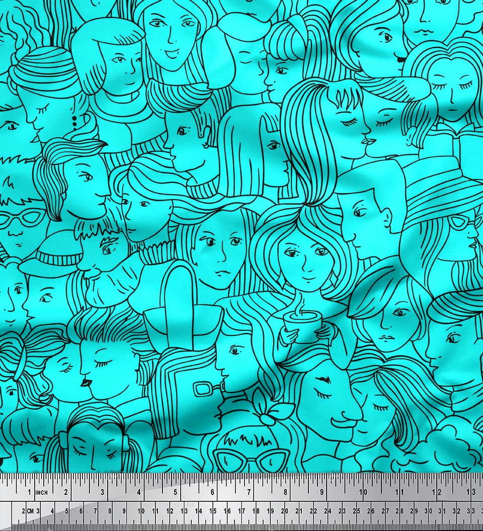 Soimoi Green Cotton Voile Fabric Human Face Printed Craft Fabric by the ...